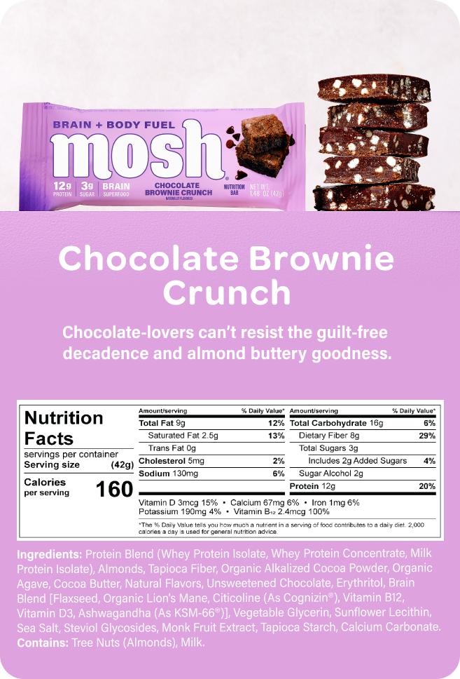 MOSH Chocolate Brownie Crunch Protein Bar — 12-Pack | Brain Health, 13g ...