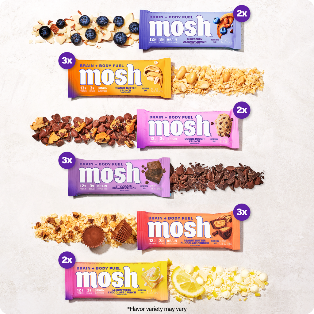 MOSH Brain Health Protein Bar Variety Pack — 15 Bars, 5 Flavors | 13g ...
