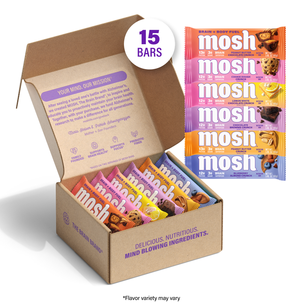 MOSH Brain Health Protein Bar Variety Pack — 15 Bars, 5 Flavors | 13g ...
