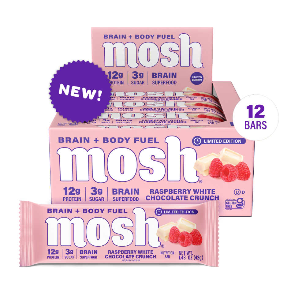 MOSH Raspberry White Chocolate Crunch | Brain Health Protein Bar