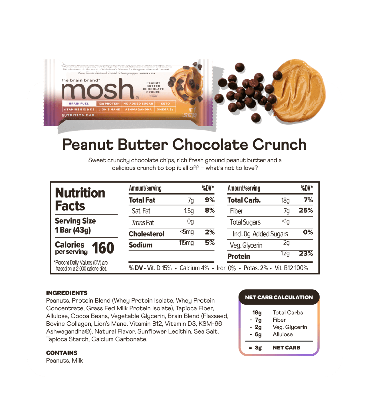 MOSH Peanut Butter Chocolate Crunch Protein Bars | 12 Pack