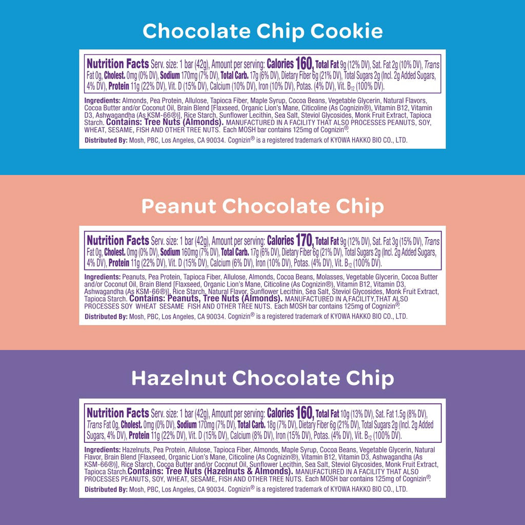 MOSH Vegan Plant-Based Protein Bar Variety Pack — 15 Bars | Brain ...